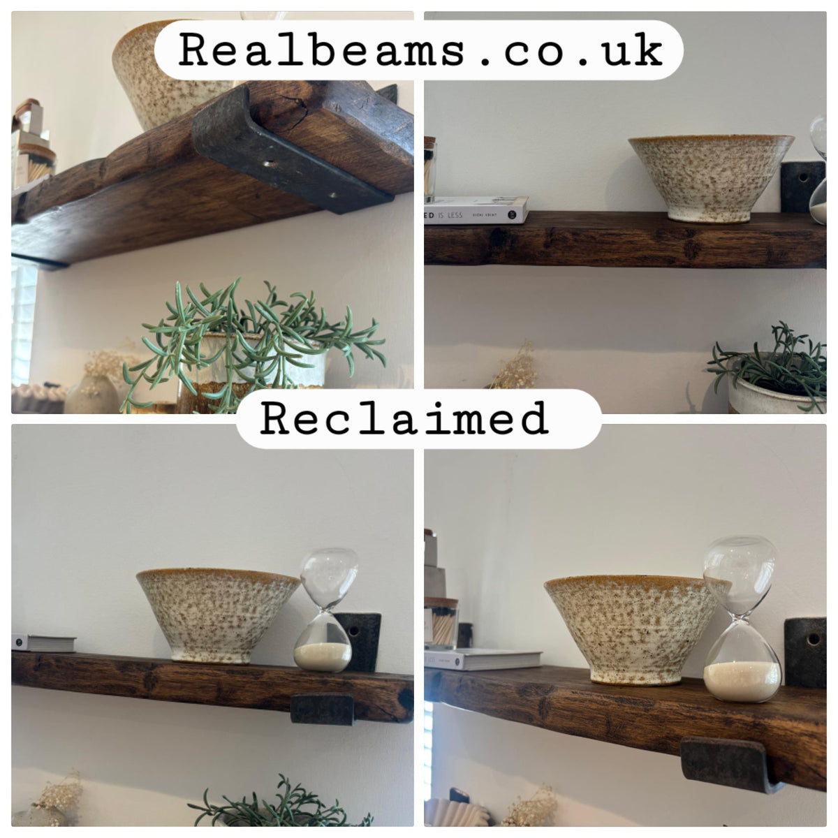 Reclaimed oak shelf with metal brackets – Real Beams